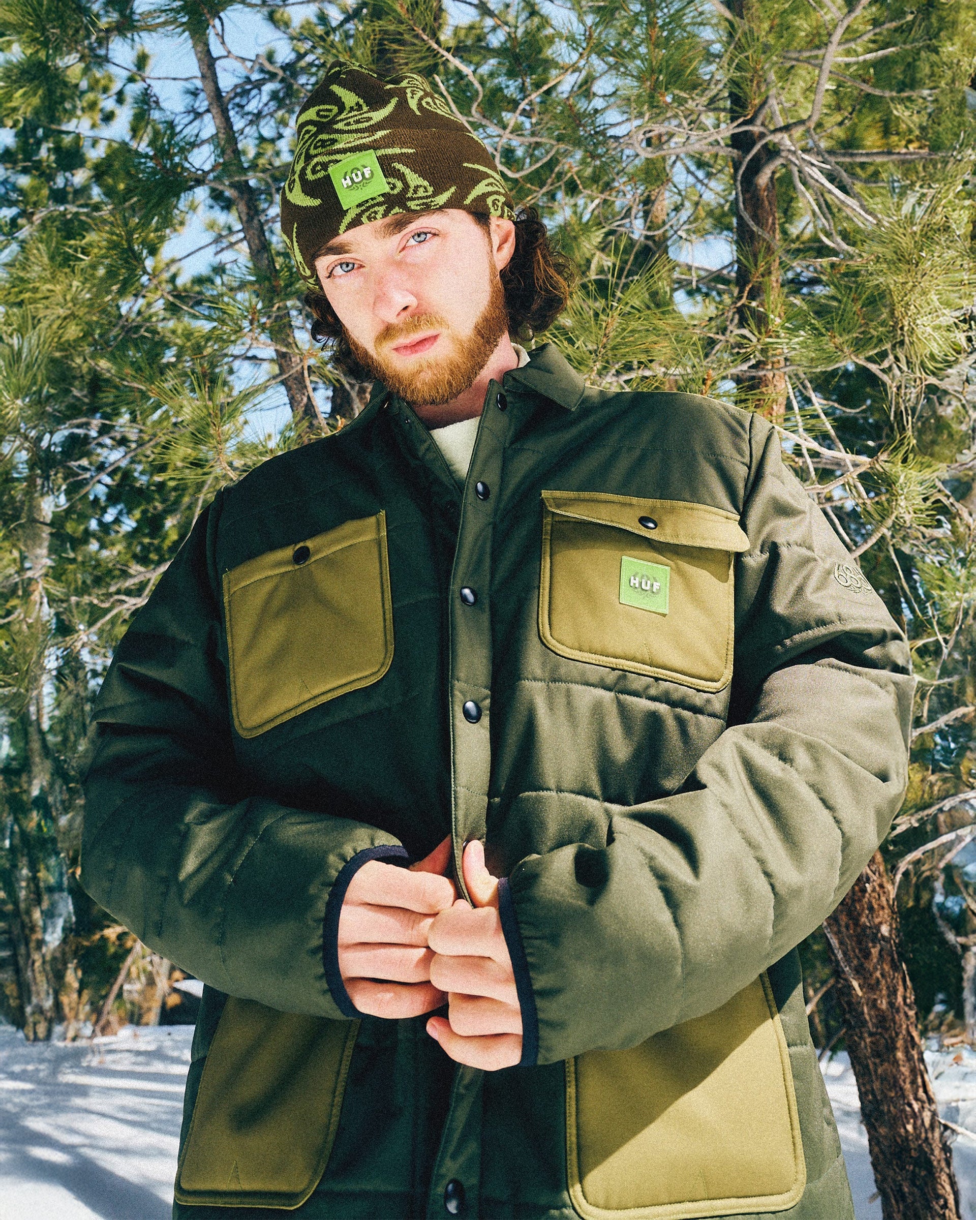HUF Puffer Insulated Jacket - Dark Green Colorblock – Garage Skateshop